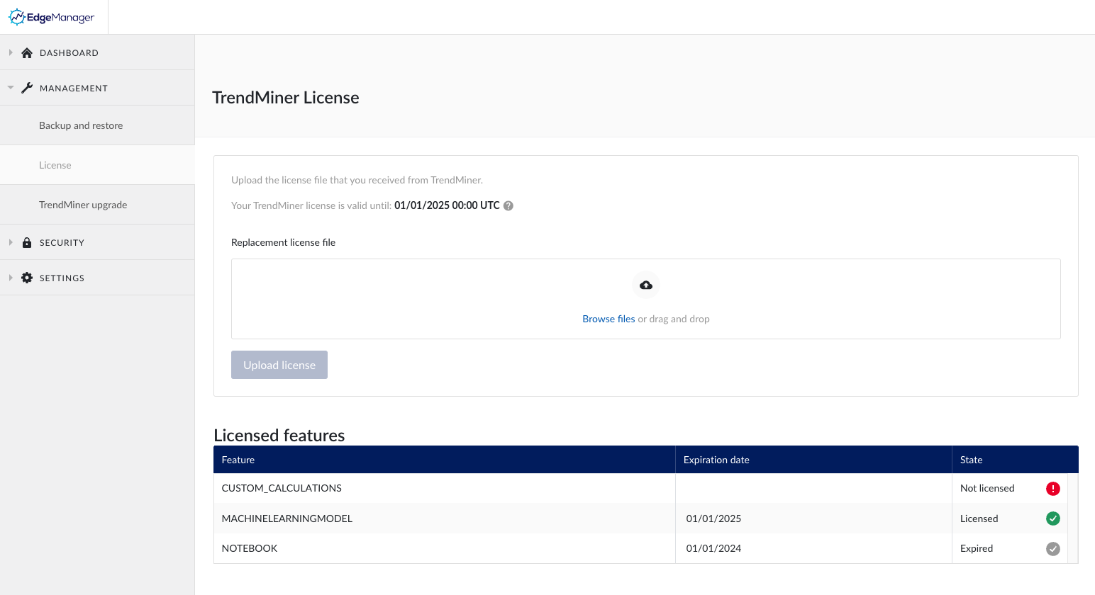 Upload TrendMiner license